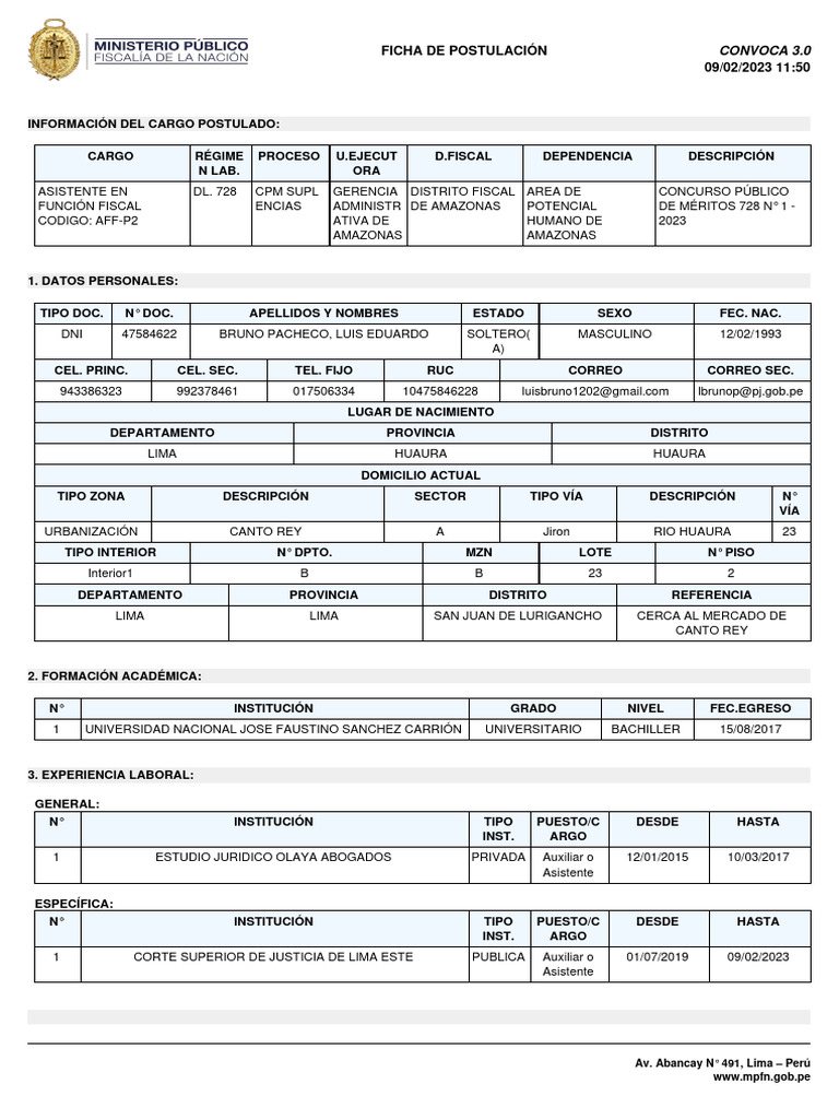 Ficha Postulacion | PDF | Derecho penal | Justicia