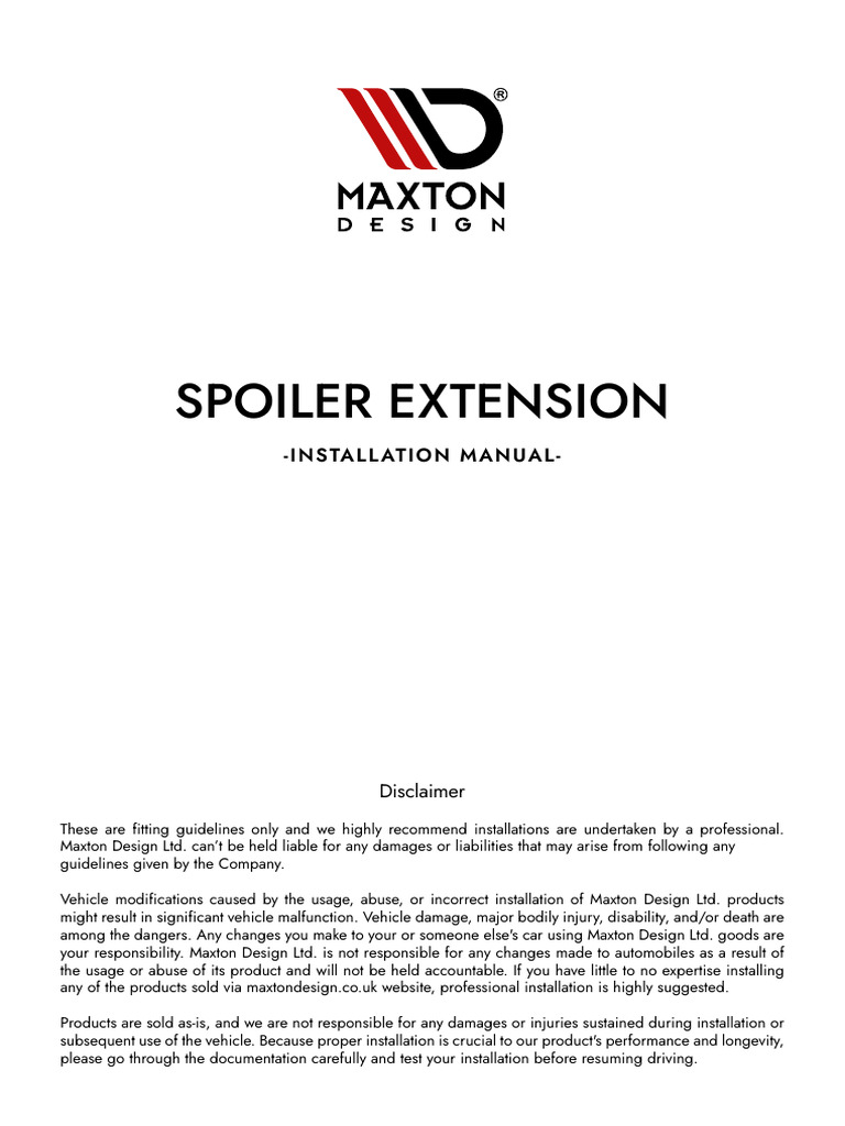 MXTN Manual - Spoiler Extension Installation | PDF