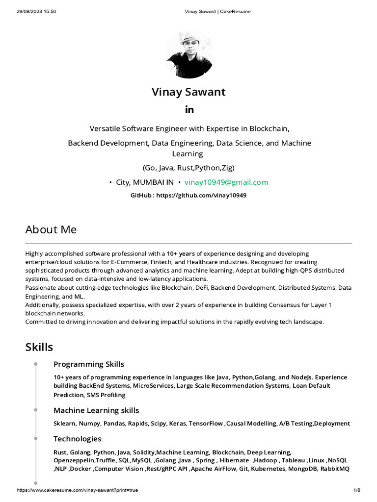 Vinay Sawant - CakeResume | PDF | Cloud Computing | Scalability