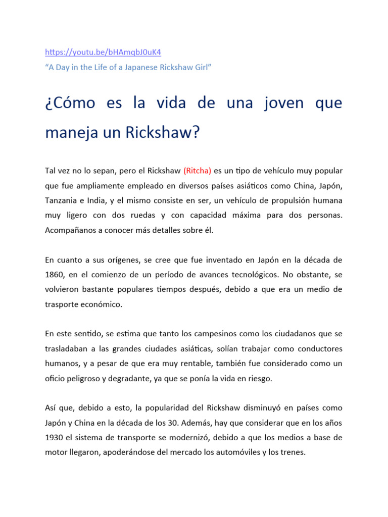 Vida de una Conductora de Rickshaw | PDF