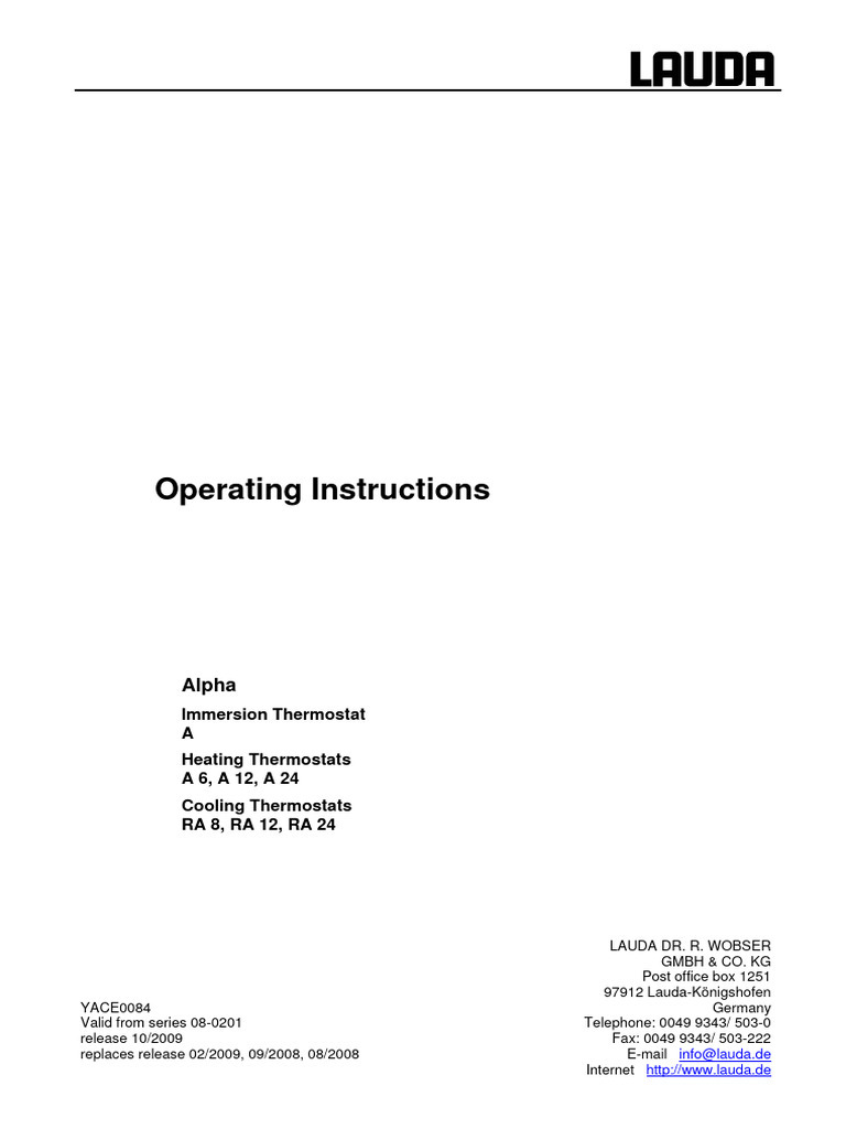 Alpha Immersion Thermostat Manual | PDF | Electromagnetic Compatibility ...