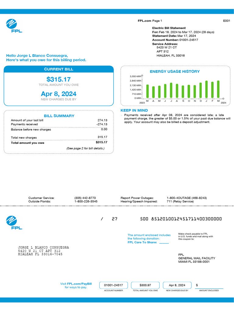 Current Bill: Hello Jorge L Blanco Consuegra, Here's What You Owe For ...