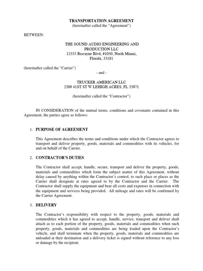Transportation Contract Form in PDF | PDF | Indemnity | Insurance