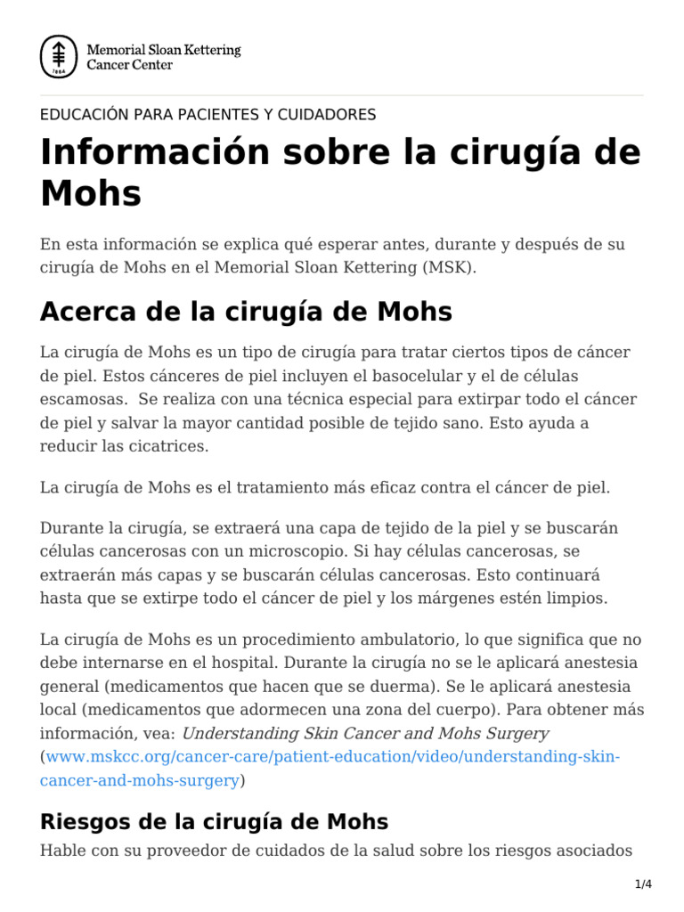 Guía de Cirugía de Mohs para Pacientes | PDF | Cirugía | Cáncer