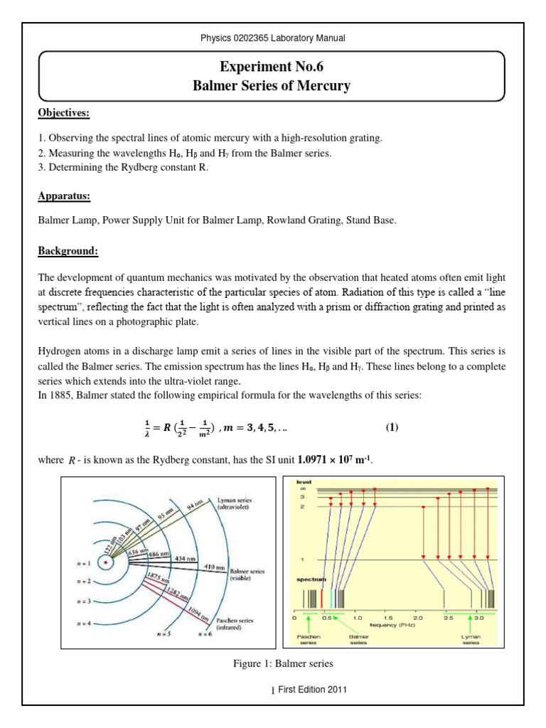 Exp. 6 Balmer Series of Mercury | Download Free PDF | Electromagnetic ...