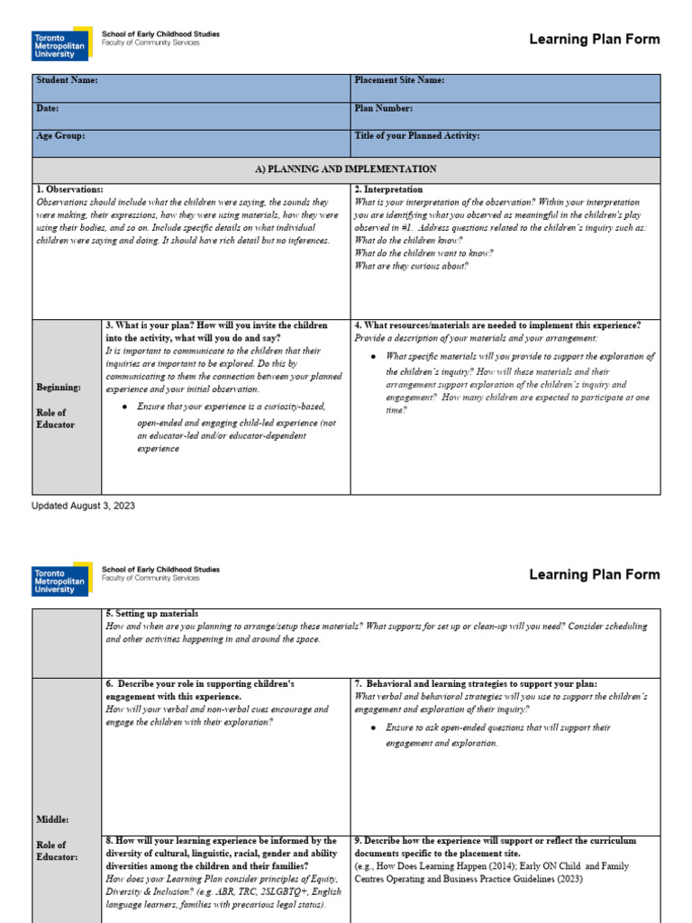 Learning Plan Form | PDF | Learning | Cognitive Science