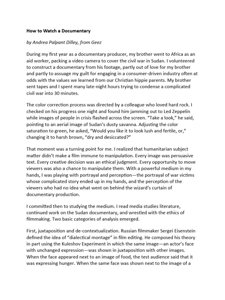 How To Watch A Documentary - Article and Questions | PDF | Social ...