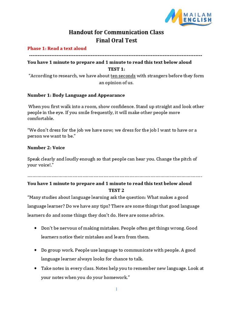 P1-Handout For Communication Class | PDF | Learning | Conversation