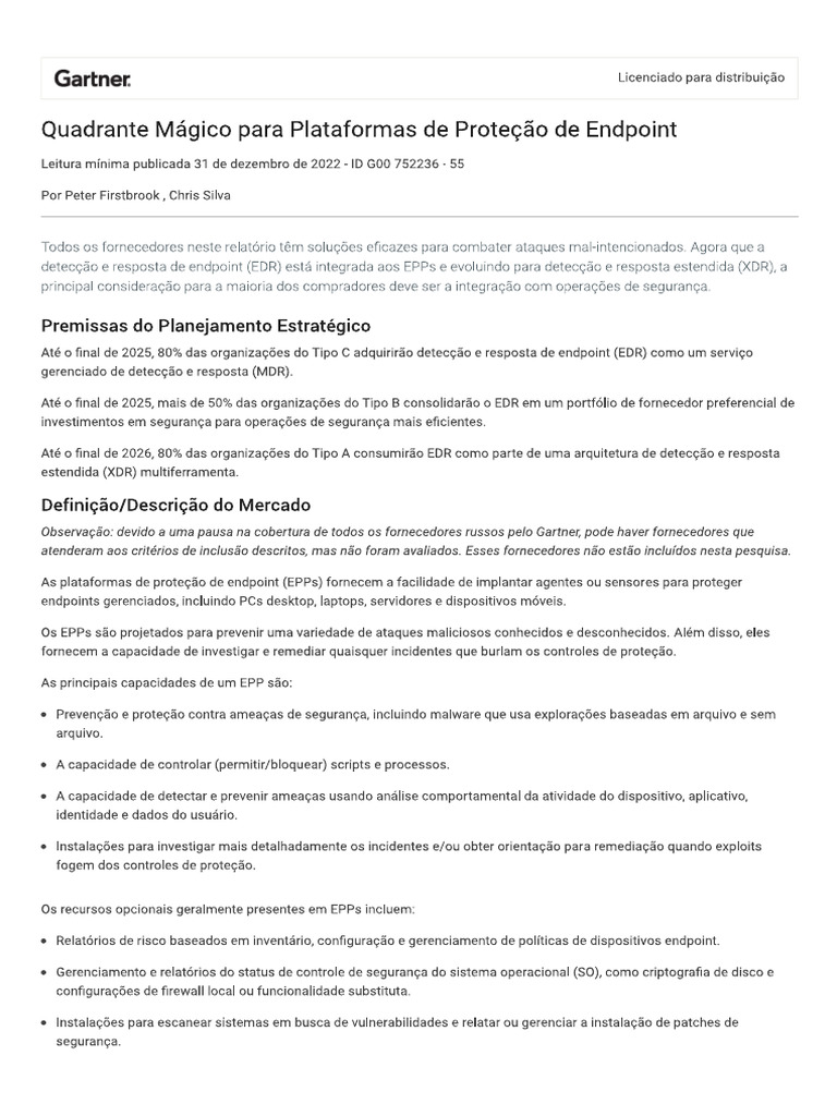 Quadrante Mágico para Plataformas de Proteção de Endpoint | PDF