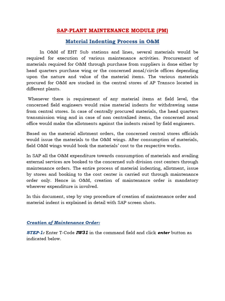 1.material Indenting Process in O&M | PDF | Computing | Software