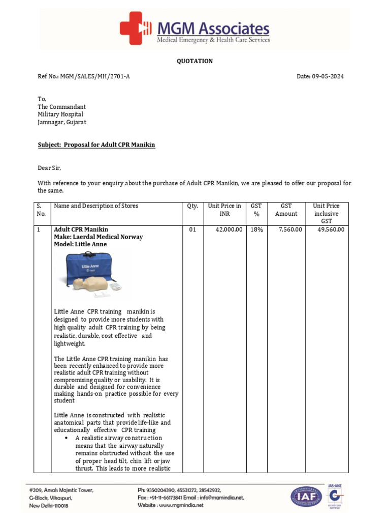 Proposal For Adult CPR Manikin | PDF | Cardiopulmonary Resuscitation