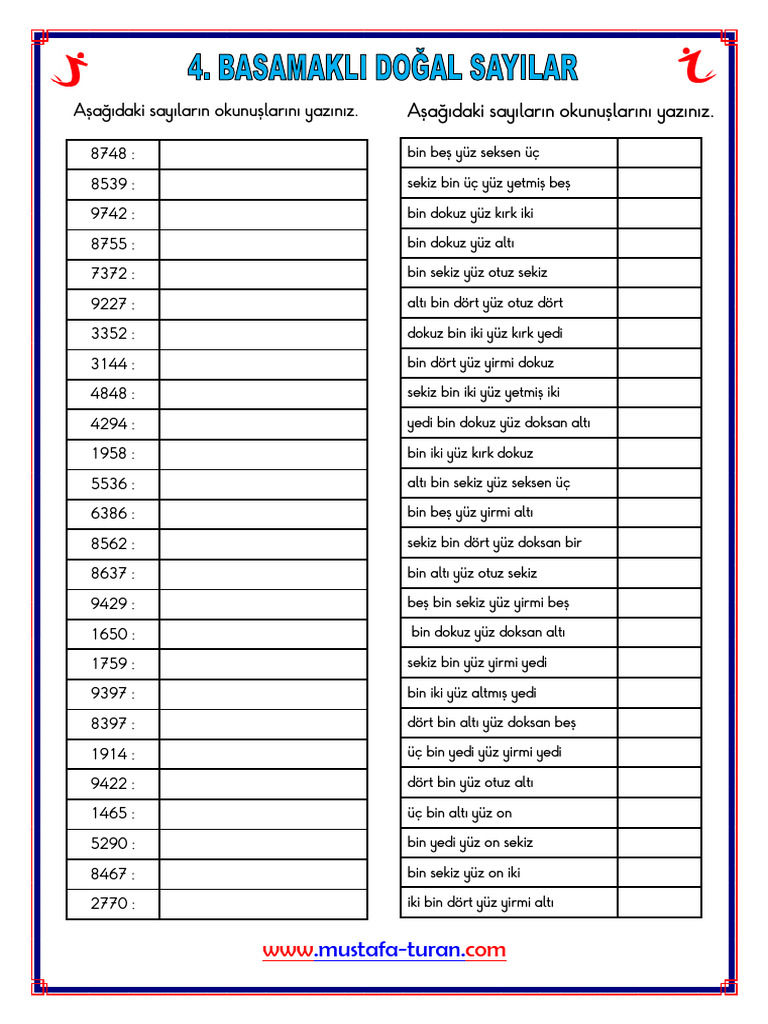 4 Basamakli Dogal Sayilar Okuma Yazma | PDF