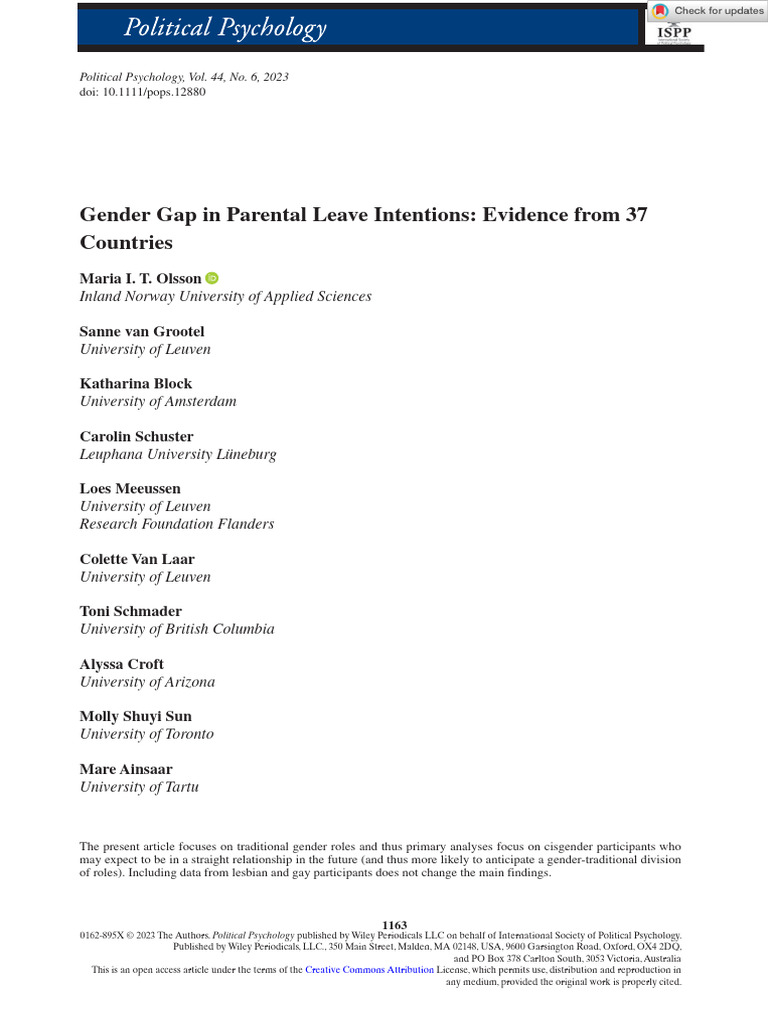 Gender Gap in Parental Leave Intentions | PDF | Parental Leave | Gender