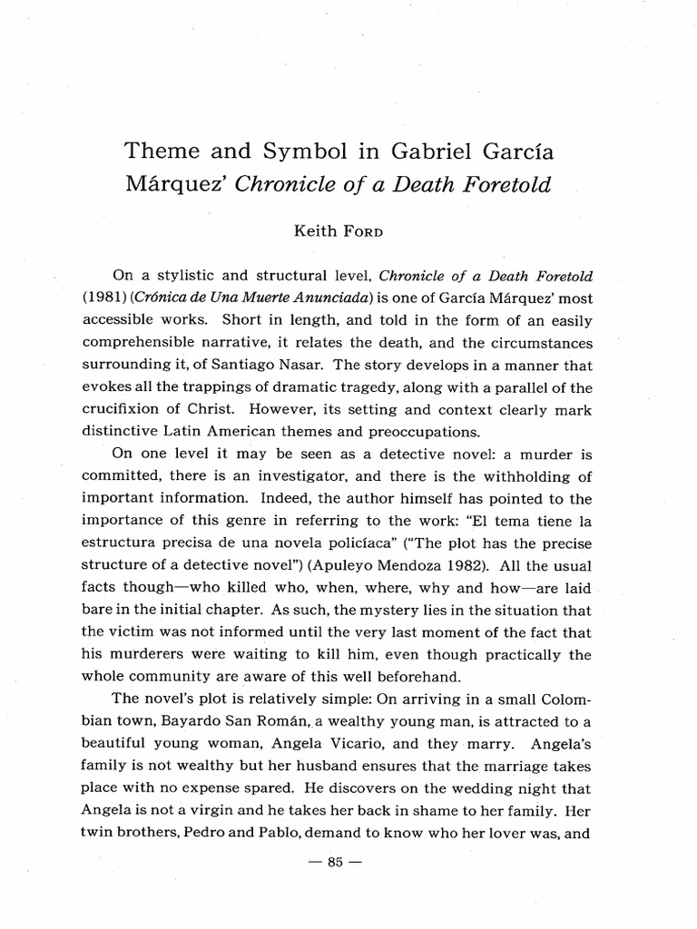 Theme and Symbol in Gabriel García Márquez'Chronicle of A Death ...