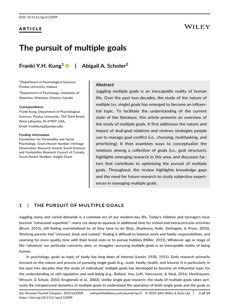 3 - Kung Scholer - 2019 - The Pursuit of Multiple Goals | PDF | Goal ...