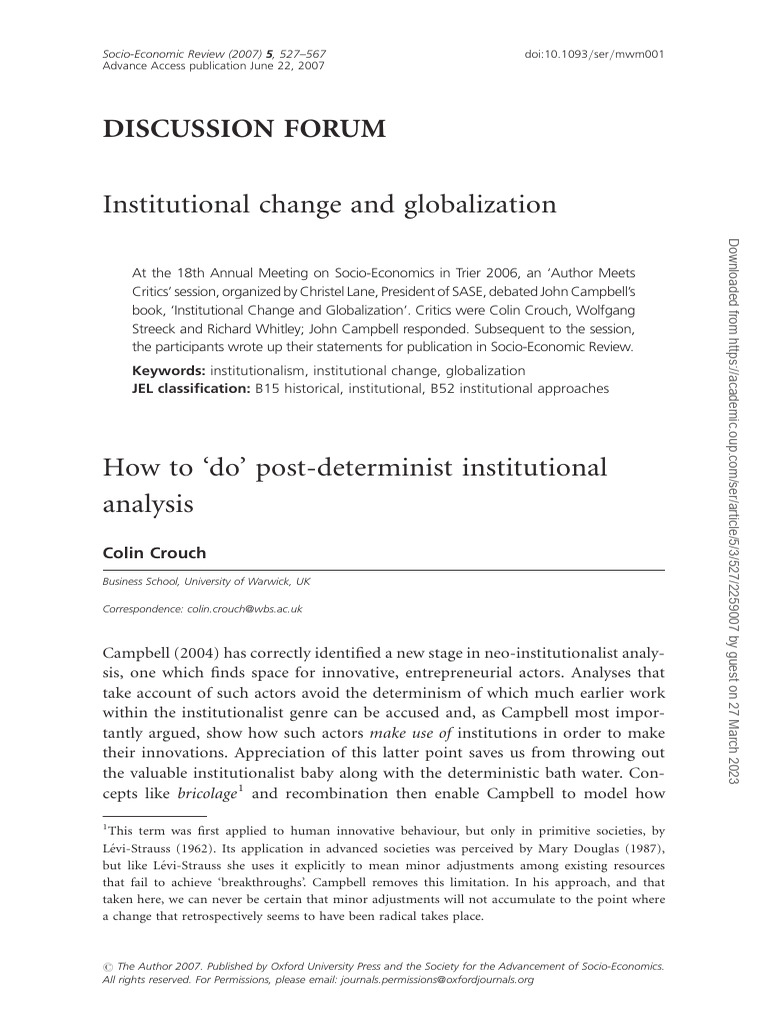Crouch, Colin (2007) - How To Do Post-Determinist Institutional ...