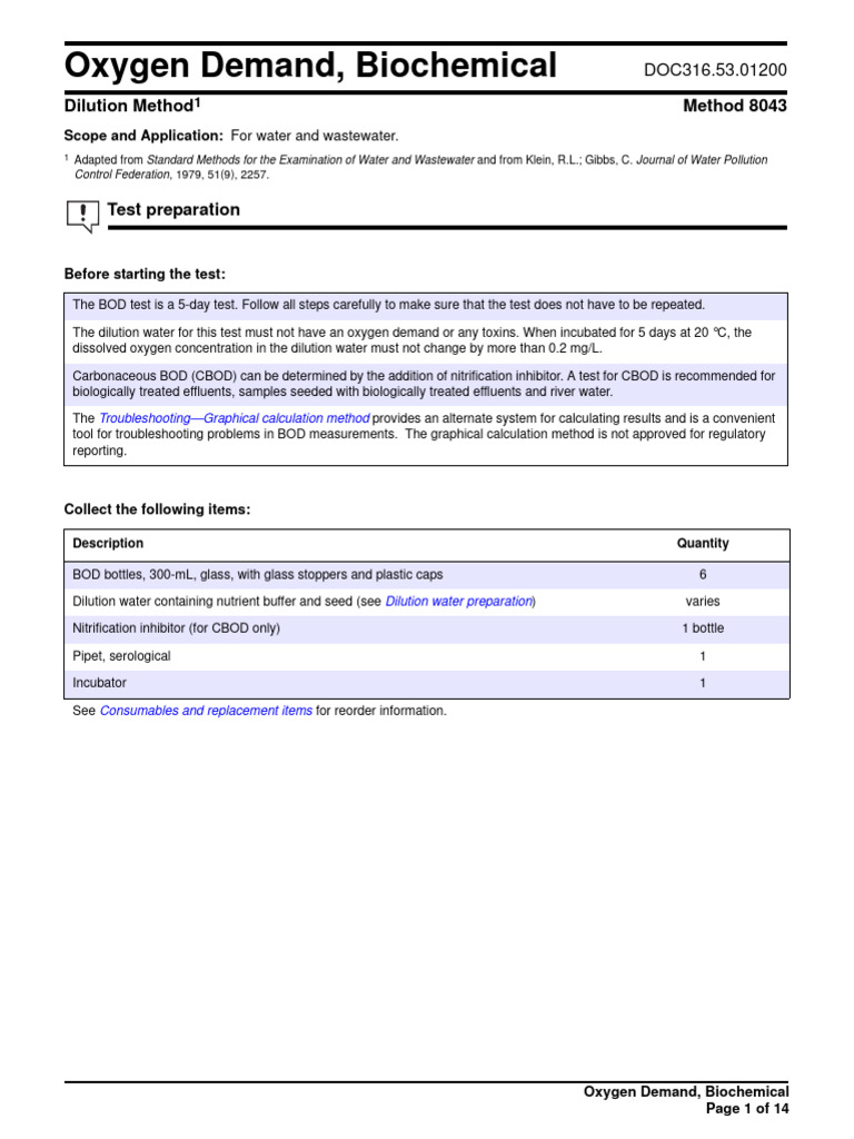 BOD Method | PDF | Sewage | Chemical Substances