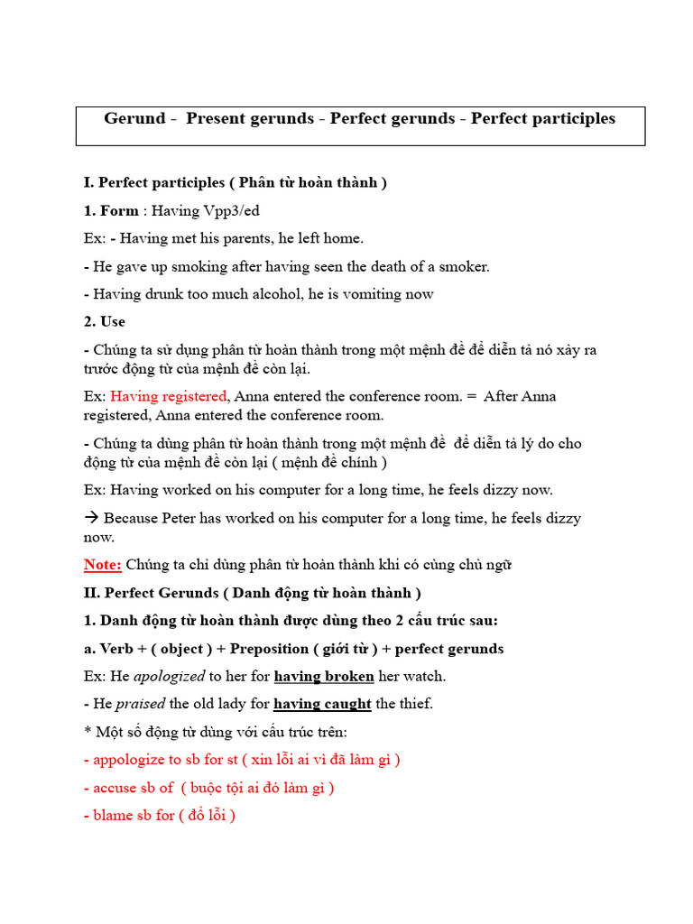 Chuyên Đề 1,Gerunds- Perfect Gerund | PDF | Syntax | Grammar
