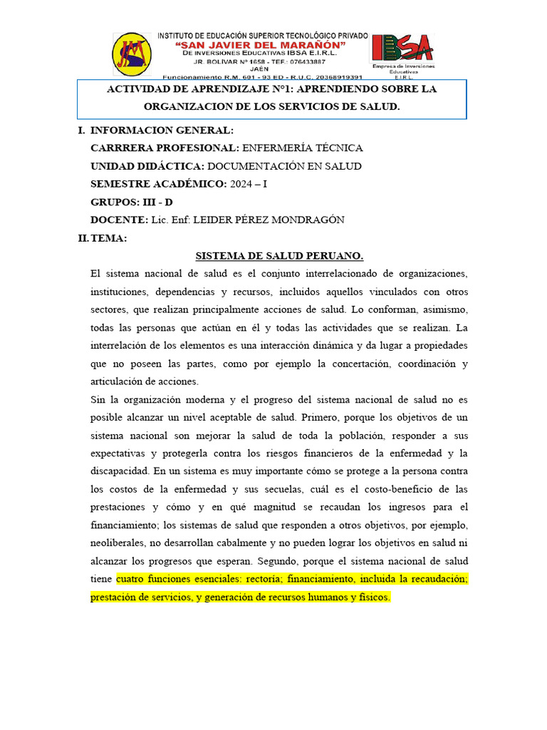 Semana 3-4 - Sistema de Salud | PDF | Cuidado de la salud