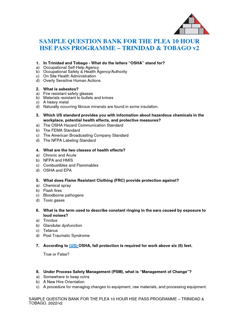 PLEA Sample Questions v2 | PDF | Hazards | Labor Relations