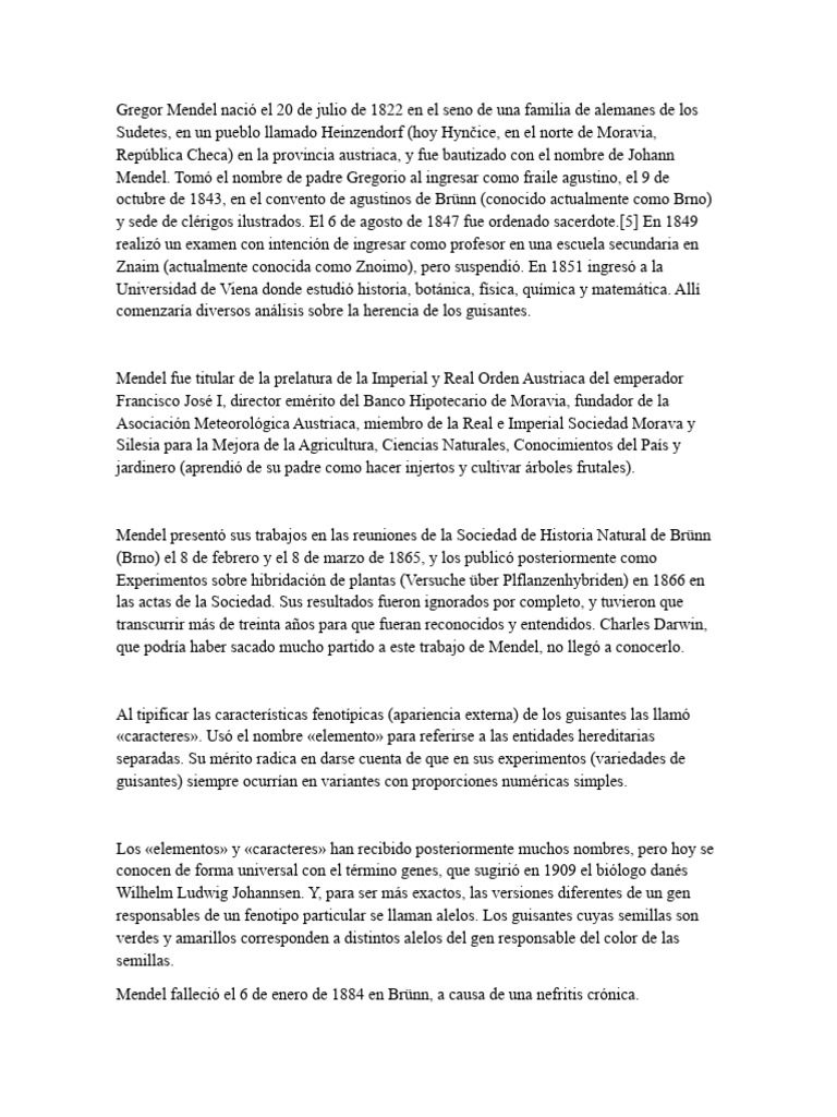 Historia y Leyes de Mendel | PDF | Dominancia (Genética) | Genética