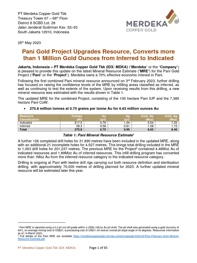 Pani Gold Project Resource Upgrade | PDF | Mining | Drilling