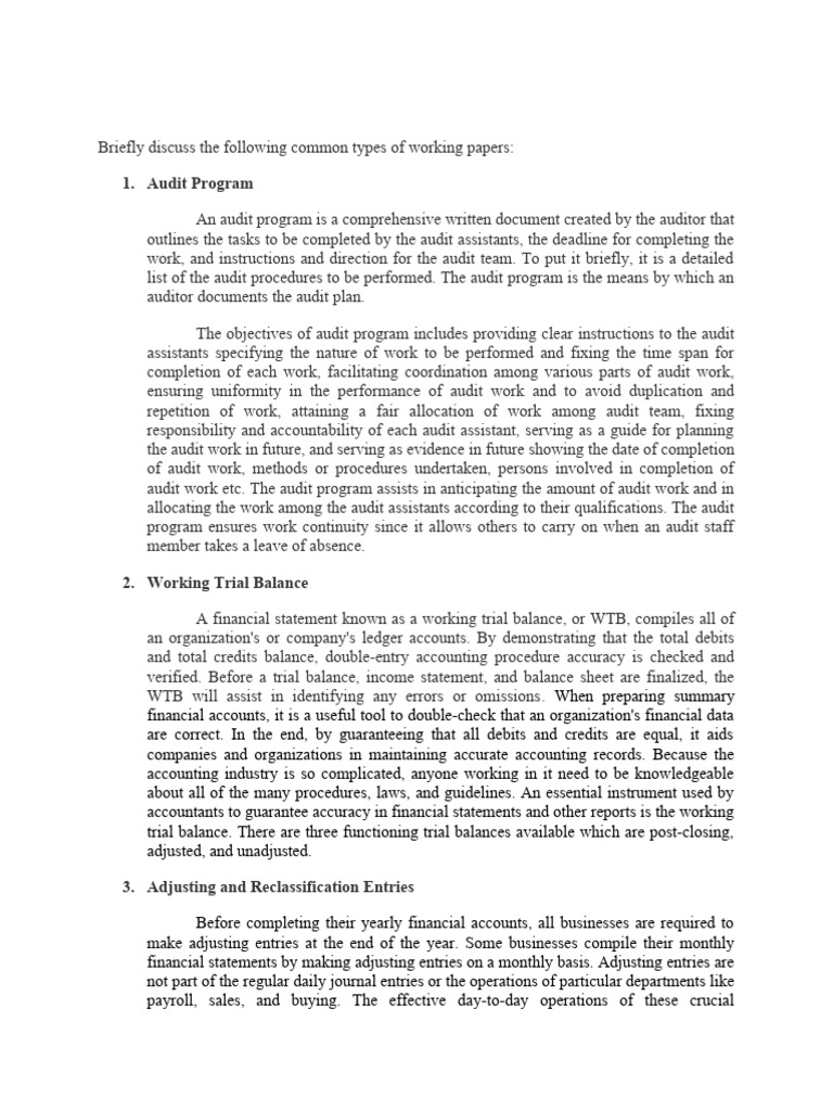 Briefly Discuss The Following Common Types of Working Papers | PDF ... Briefly Discuss The Following Common Types of Working Papers | PDF ...