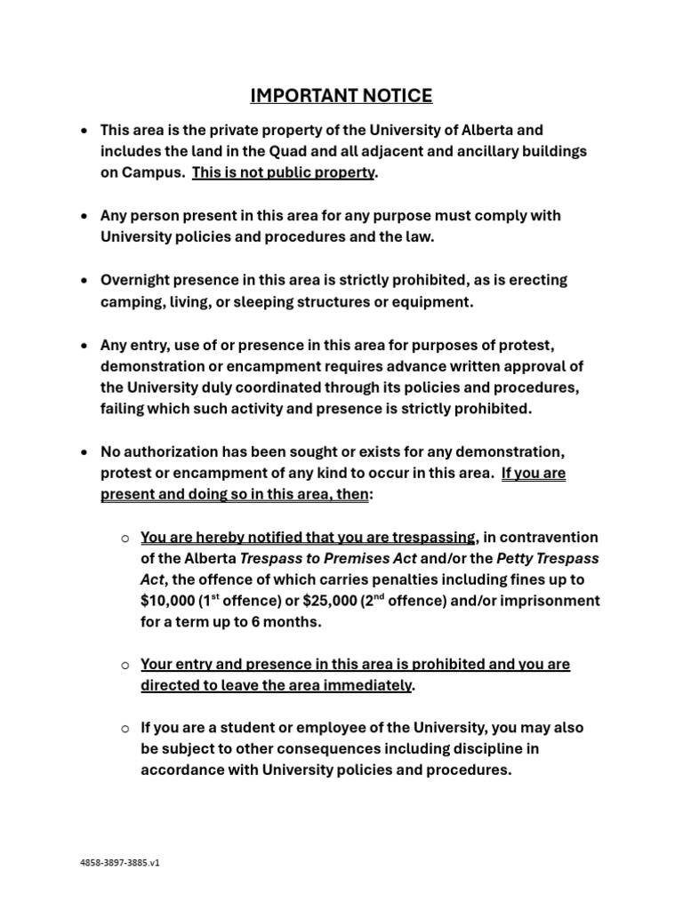 University of Alberta Trespass Notice | PDF
