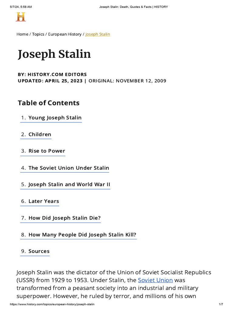Joseph Stalin - Death, Quotes & Facts - HISTORY | Download Free PDF ...