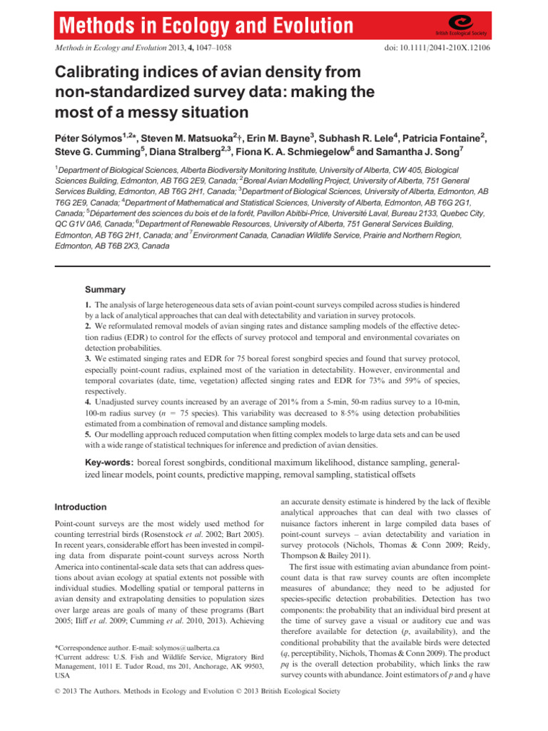 Methods Ecol Evol - 2013 - S Lymos - Calibrating Indices of Avian Density From Non Standardized ...