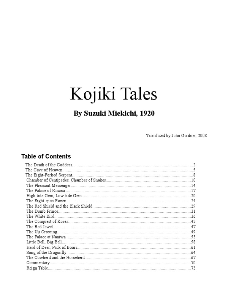 Kojiki Tales: by Suzuki Miekichi, 1920 | PDF