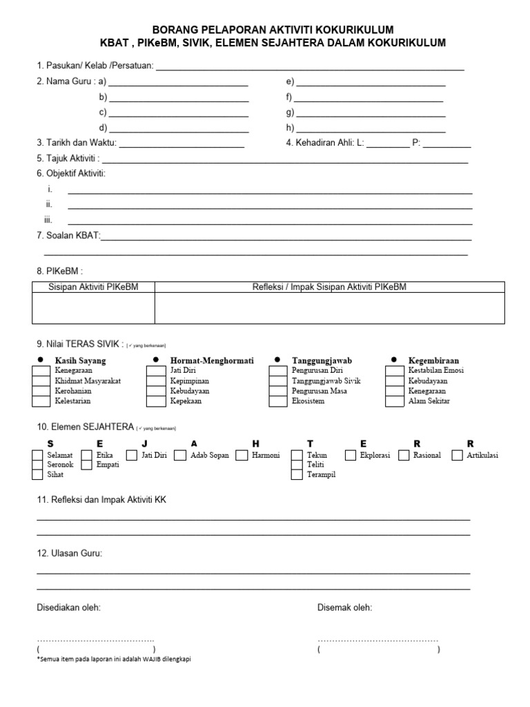 7 Borang Pelaporan Aktiviti KK Updated 2023 | PDF