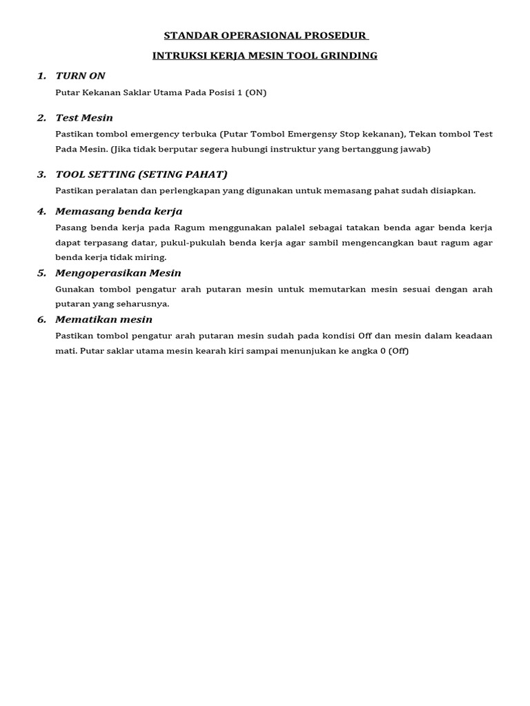 Prosedur Operasi Mesin Tool Grinding | PDF | Memasak, Makanan, & Anggur ...