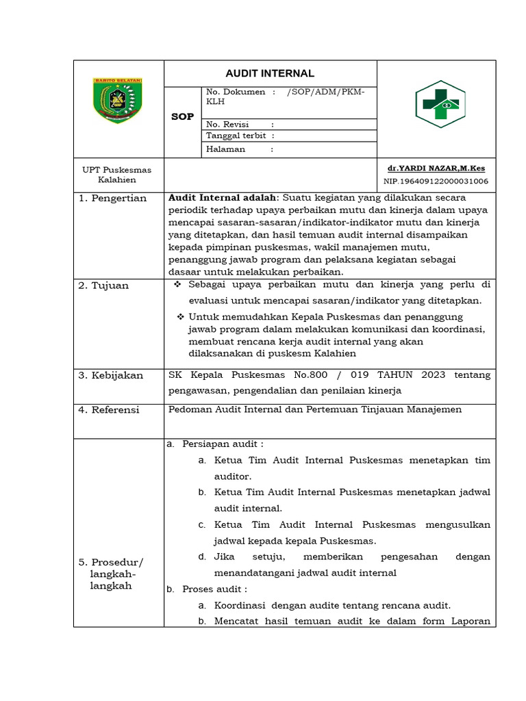 Sop Audit Internal | PDF