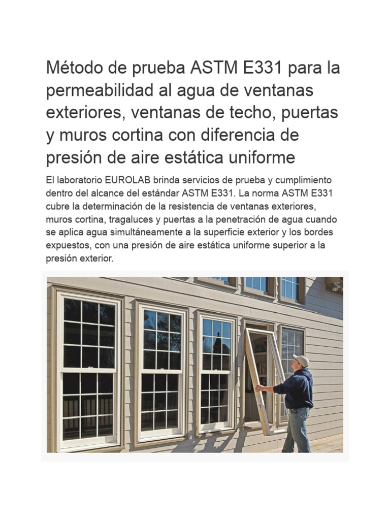 Prueba de Permeabilidad ASTM E331 | PDF | Agua | Arrastrar (Física)