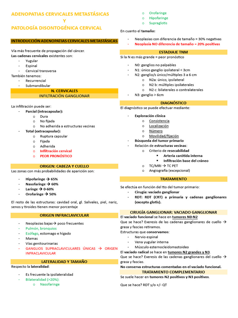 Resumen Adenopatias Cervicales Metastásicas | PDF | Cáncer | Cáncer de pulmón