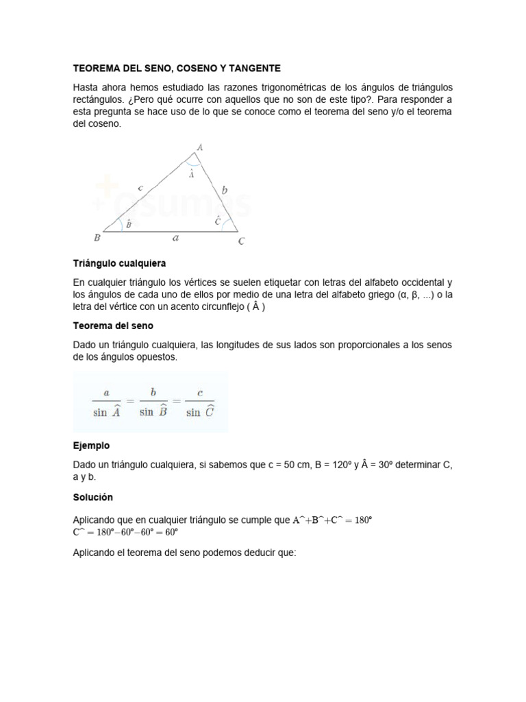 Teorema Del Seno, Coseno y Tangente | PDF | Triángulo | Funciones ...