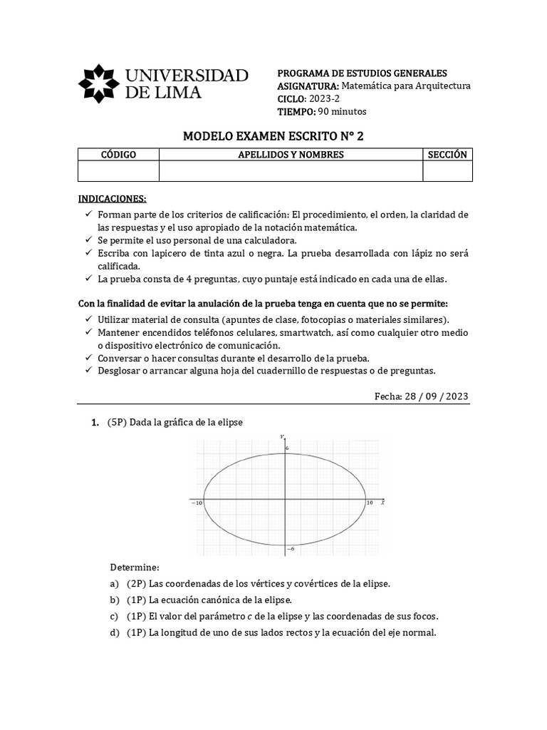 EE2 Mate - Arquitectura 23-2 | PDF | Elipse | Matemáticas