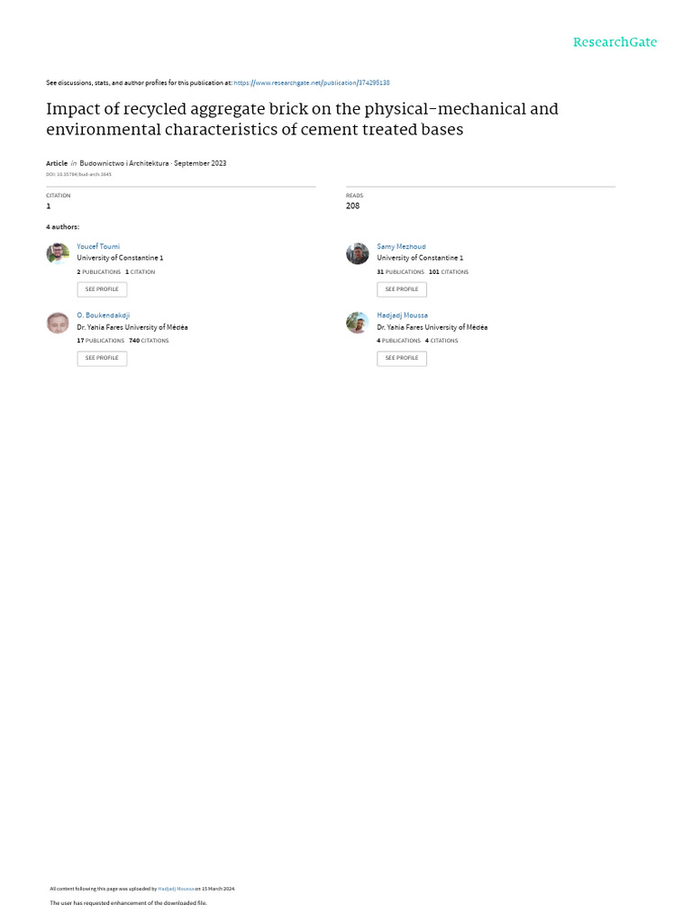 Impact of Recycled Aggregate Brick On The Physical-Mechanical and Environmental Characteristics ...