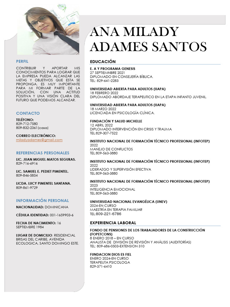 Perfil Profesional de Ana Adames | PDF | Ciencias del comportamiento ...