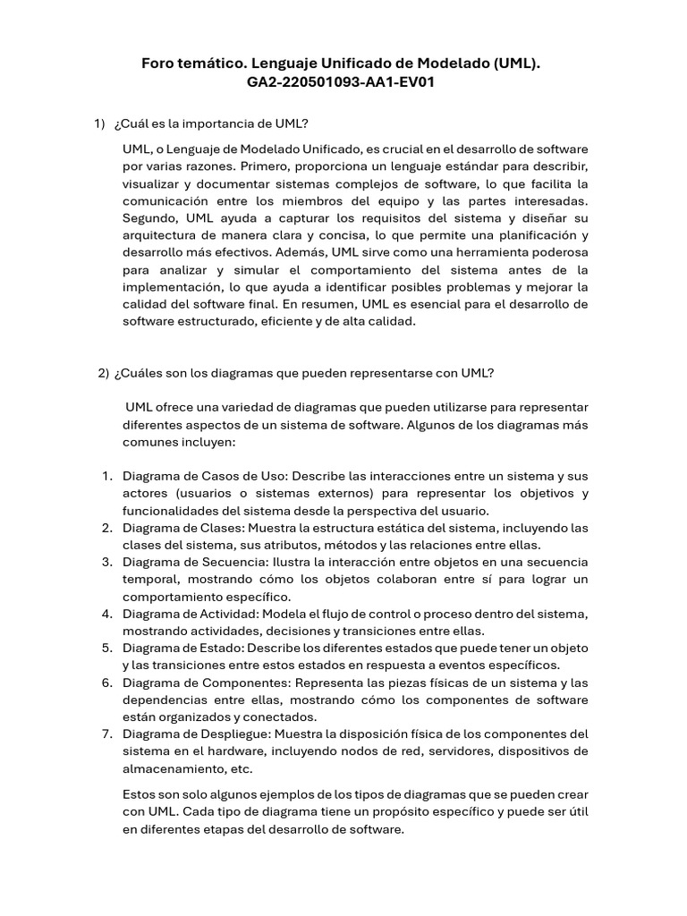 Evidencia Ga2 220501093 Aa1 Ev01 Foro Temático Lenguaje Unificado De Modelado Uml Pdf