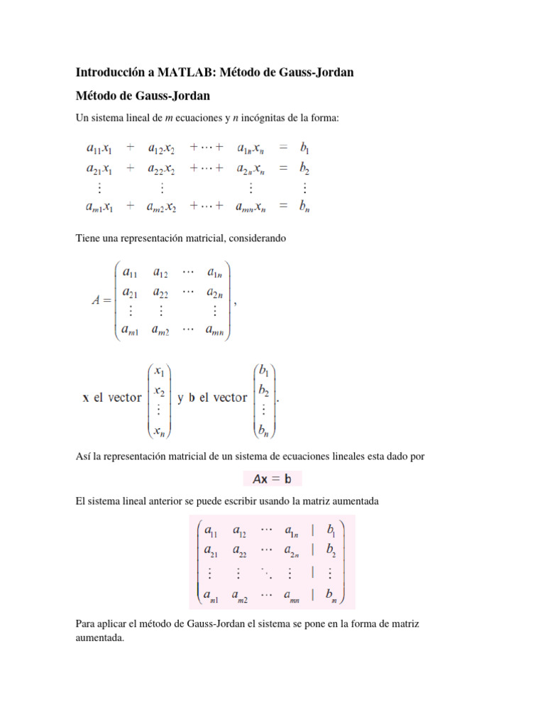 Gauss-Jordan en MATLAB | PDF | Sistema de ecuaciones lineales ...