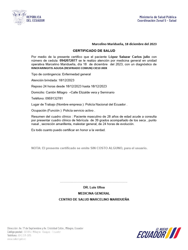 Certificado Ecuador Avanza | PDF