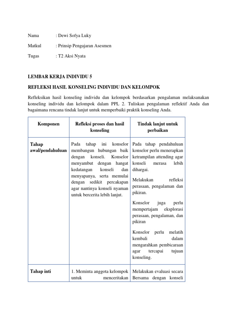 Refleksi Konseling PPL 2 | PDF | Karier & Perkembangan