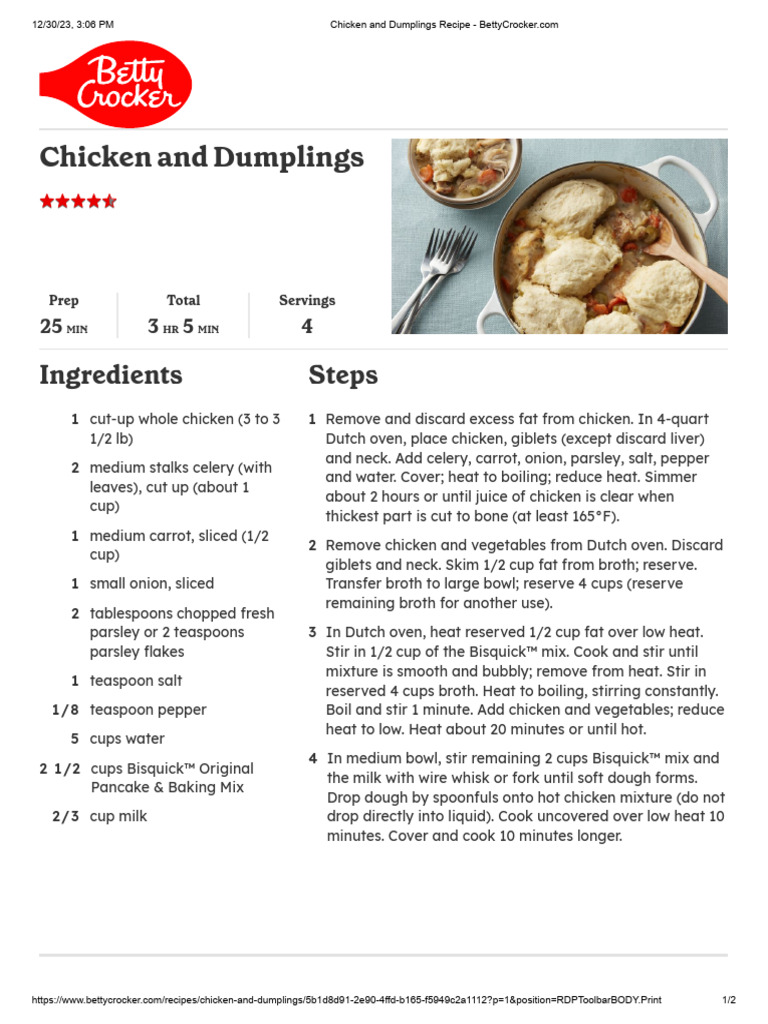 Chicken and Dumplings Recipe | PDF | Teaspoon | Dumpling