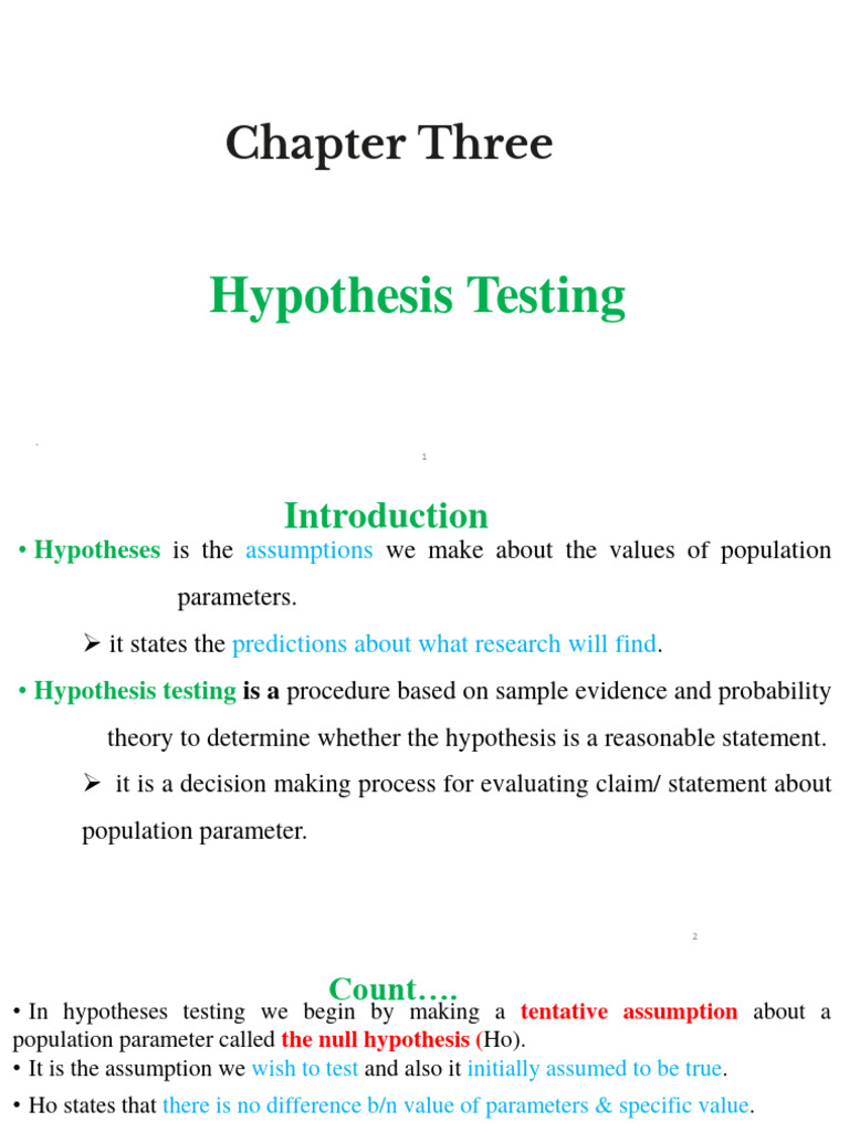 Chapter Three: Hypothesis Testing | PDF | Type I And Type Ii Errors ...