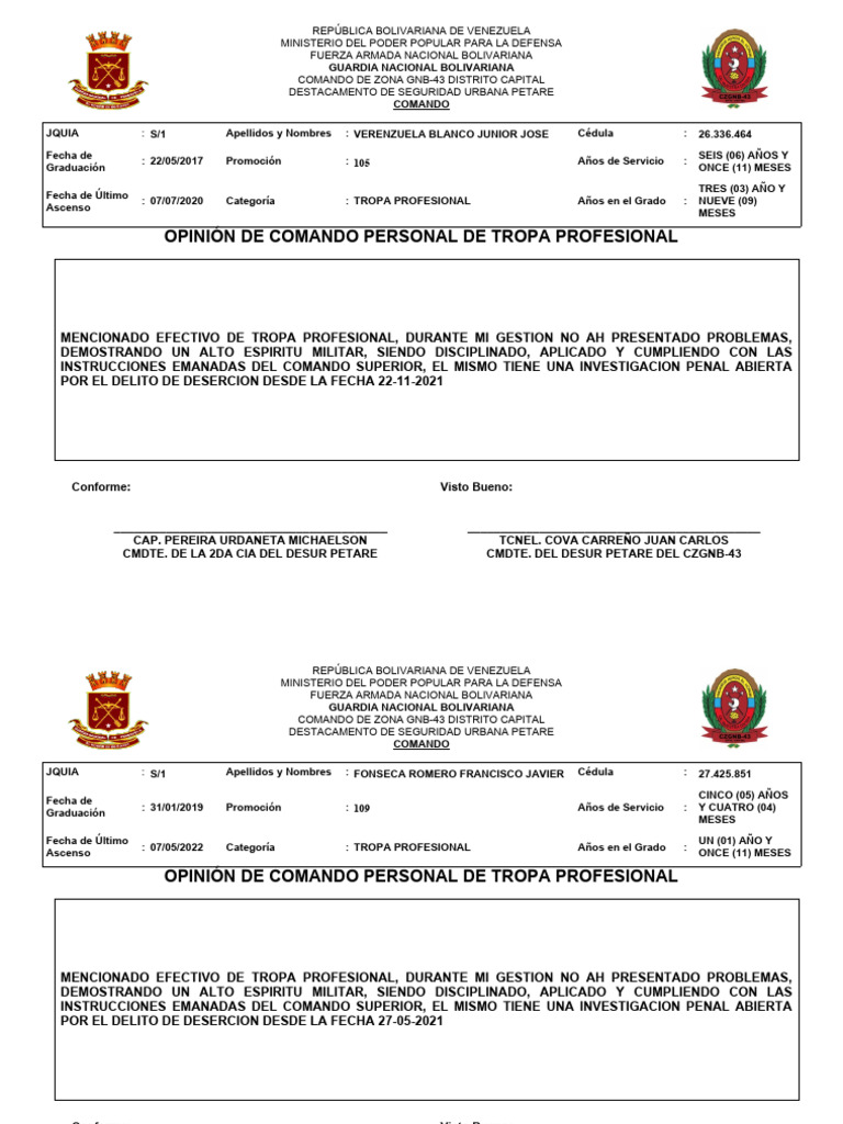 Opinion de Comando de Los 03 Efectivos de La 2da Cia | PDF | Venezuela | Gobierno
