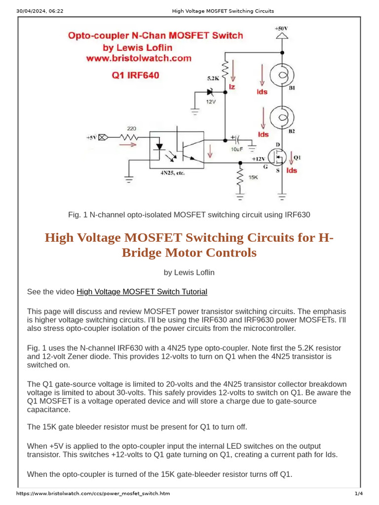 High Voltage MOSFET Switching Circuits | PDF | Mosfet | Field Effect Transistor