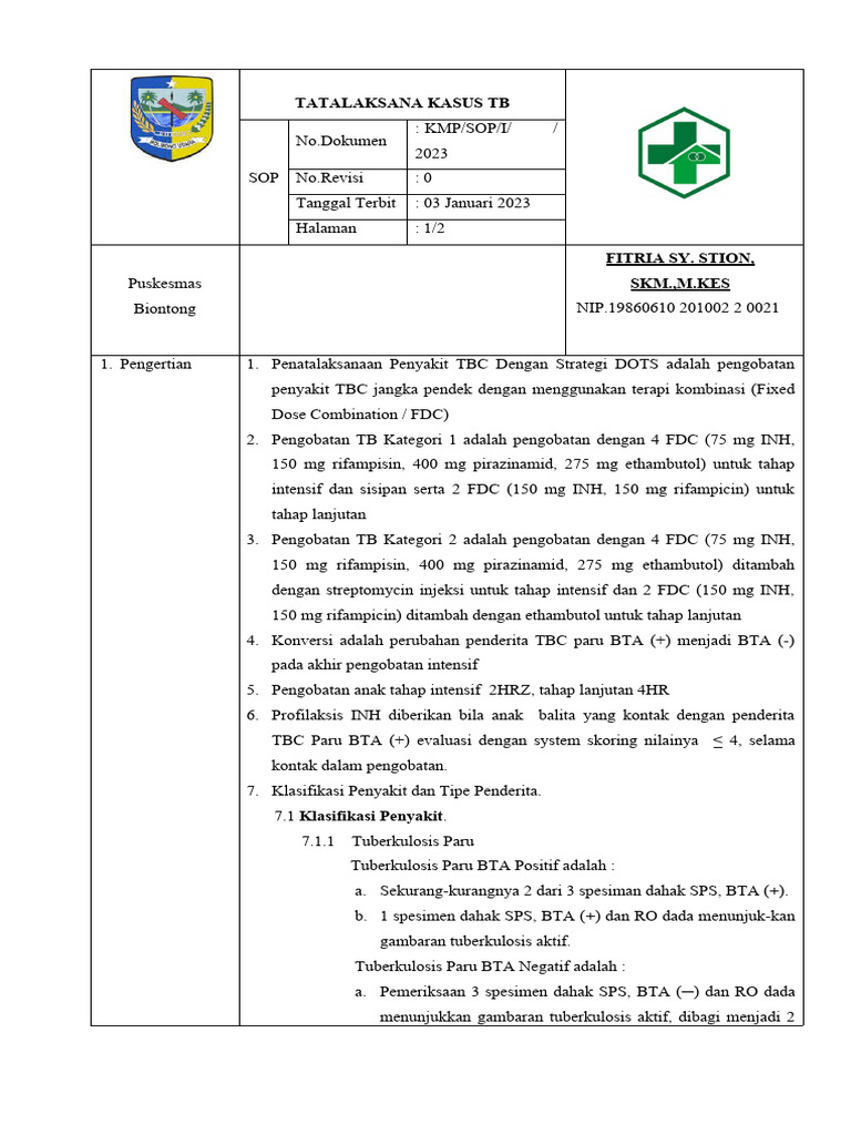 Sop Tata Laksana Tb Pdf