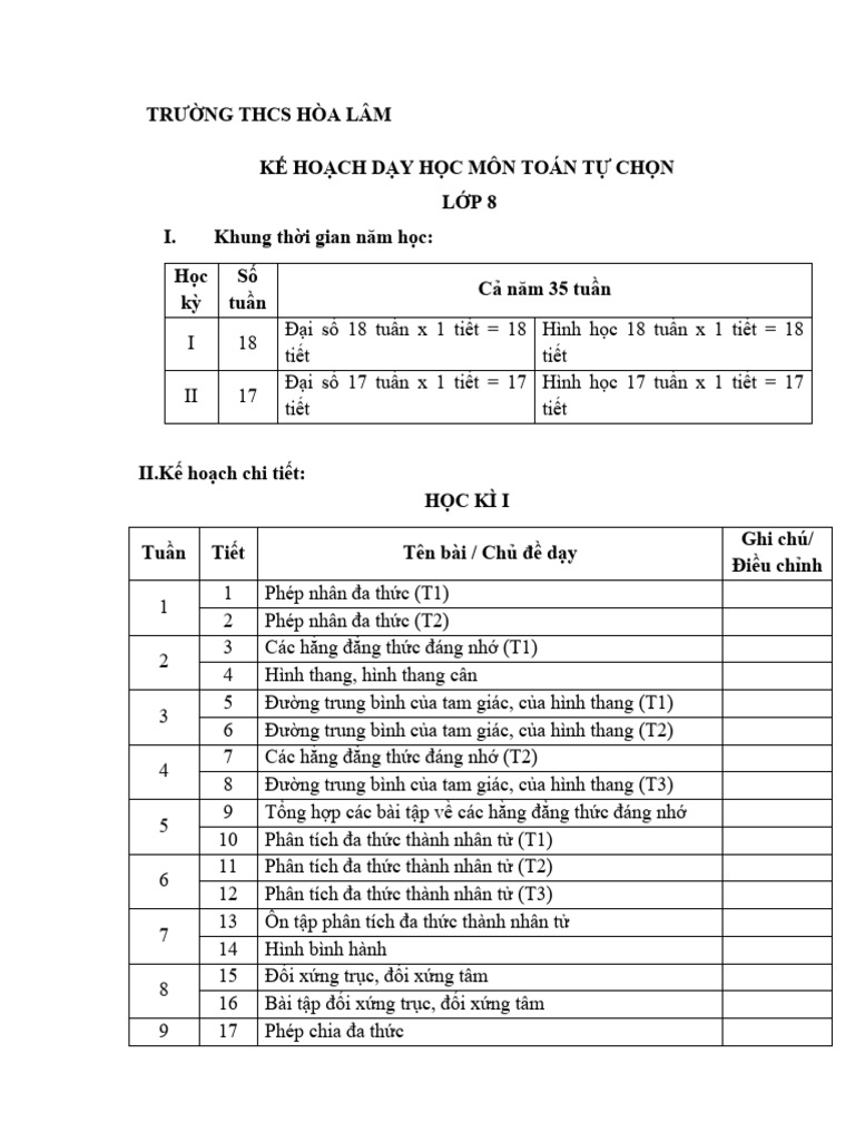 khdh môn Toán TC8 năm học 2021 - 2022 | PDF